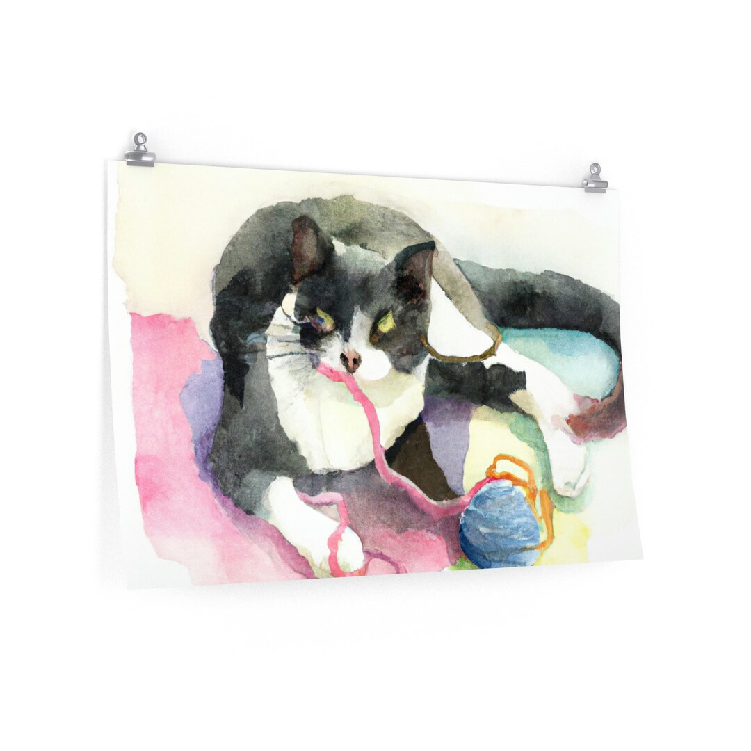 Cat Poster, Cat Playing With Yarn Poster, Funny Cat Print, Funny Gift ...