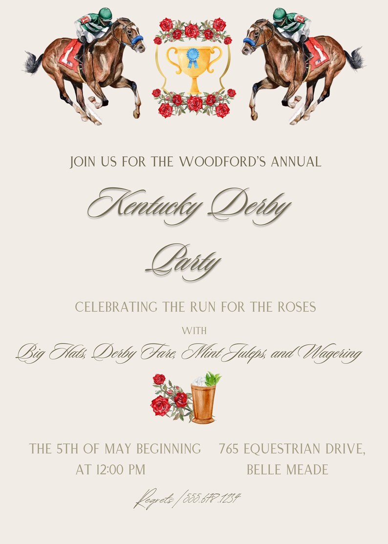 Digital or Printed Watercolor Kentucky Derby Invitation - Etsy