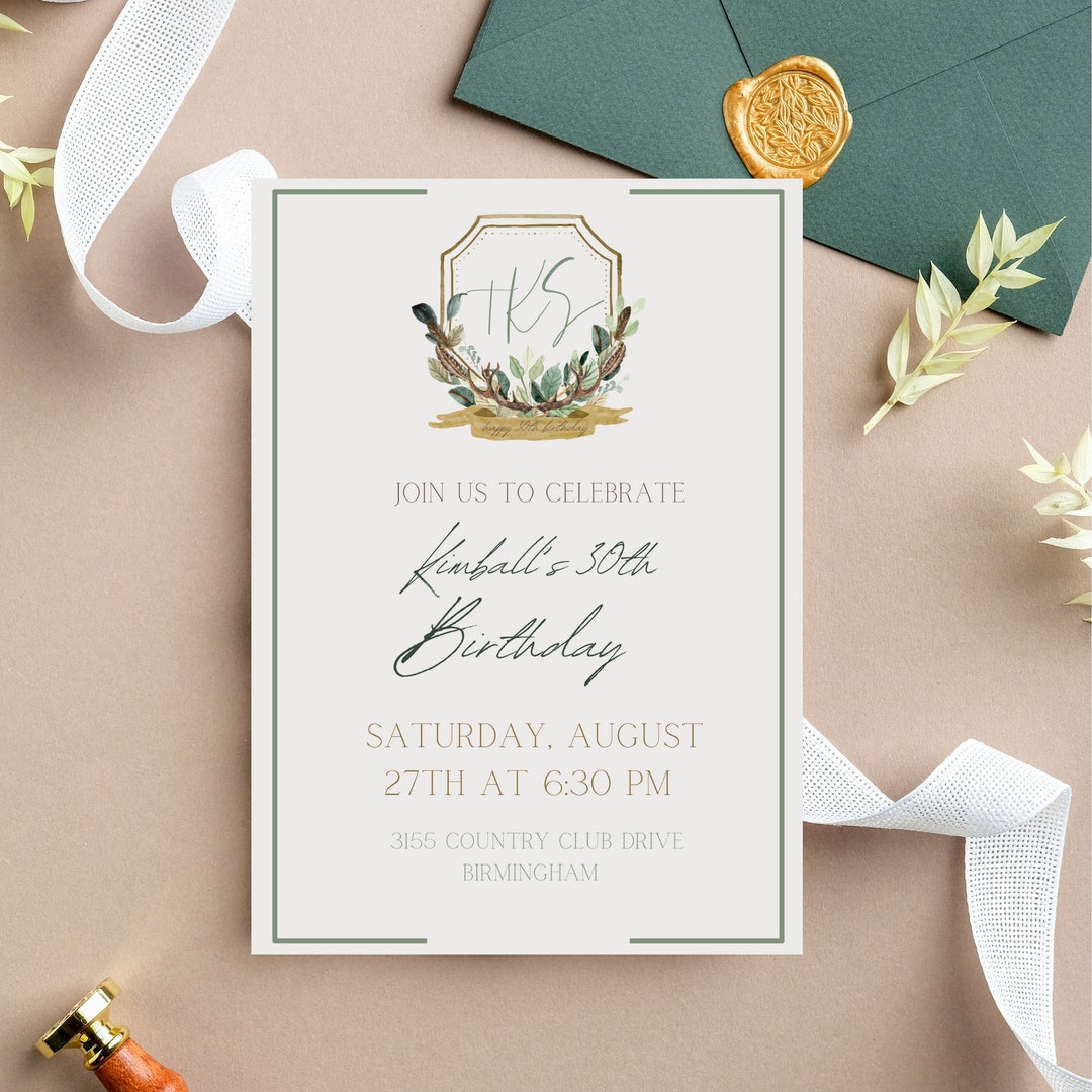 Downloadable or Printed Manly Birthday Invitation With Woodsy Sportsman ...