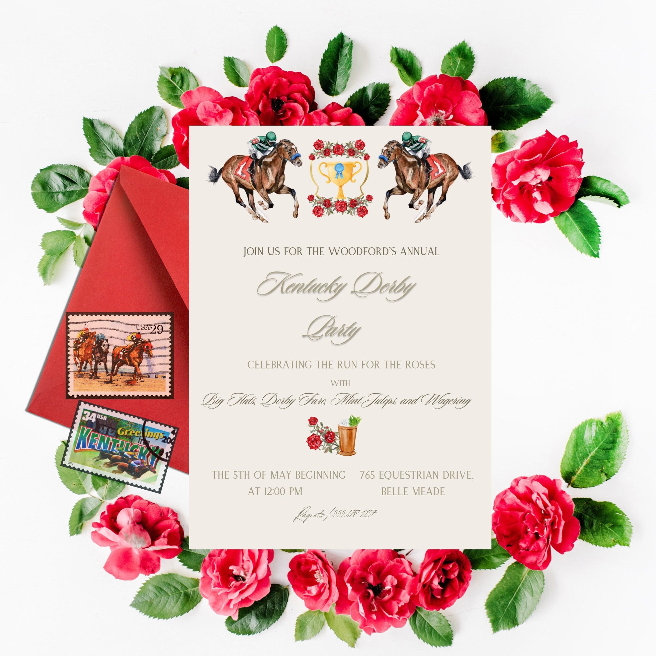 Digital or Printed Watercolor Kentucky Derby Invitation - Etsy