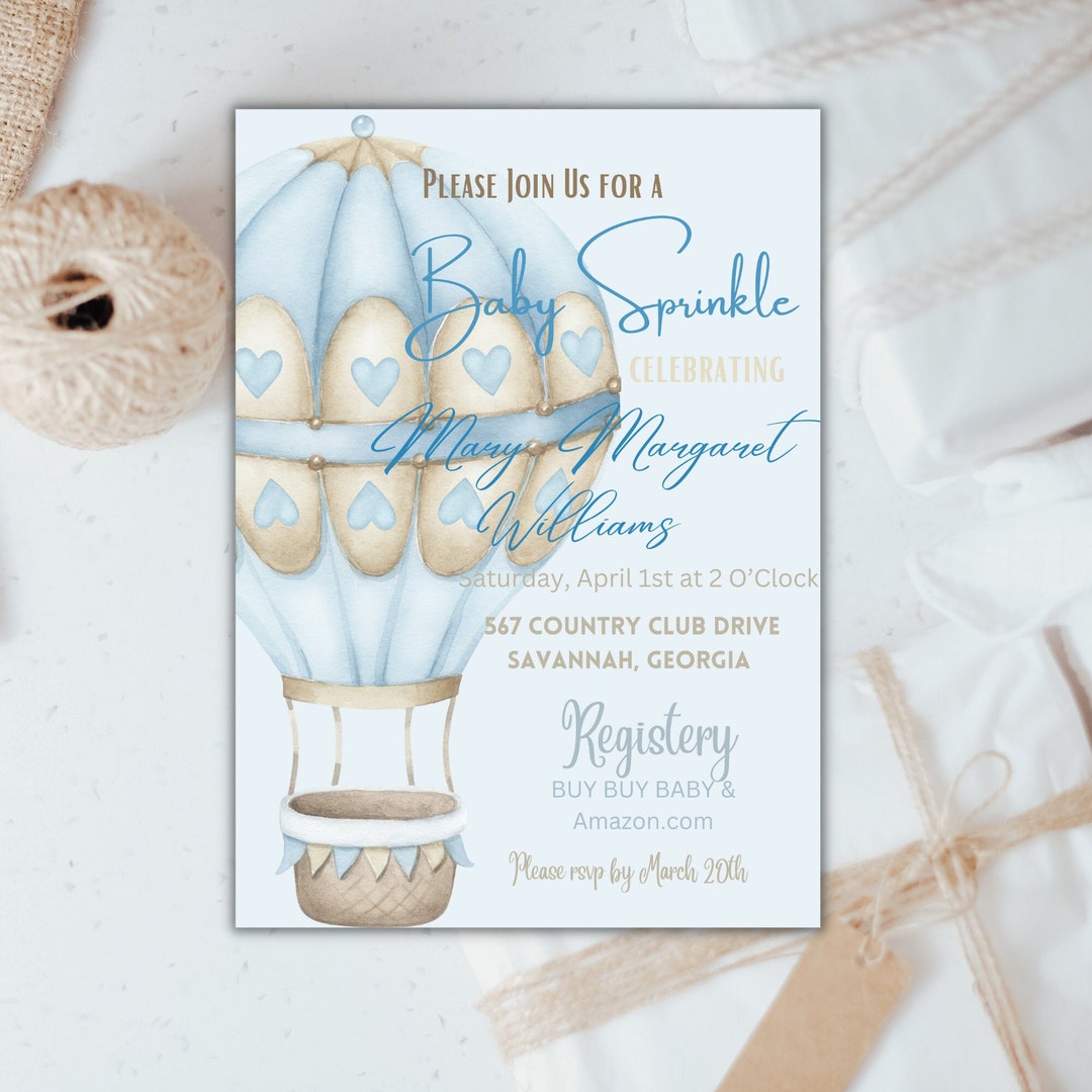Downloadable Baby Boy Hot Air Balloon Invitation - Etsy