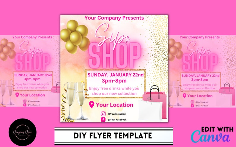 DIY Sip and Shop Flyer, Flyer Design Template, Edit on Canva, Small ...