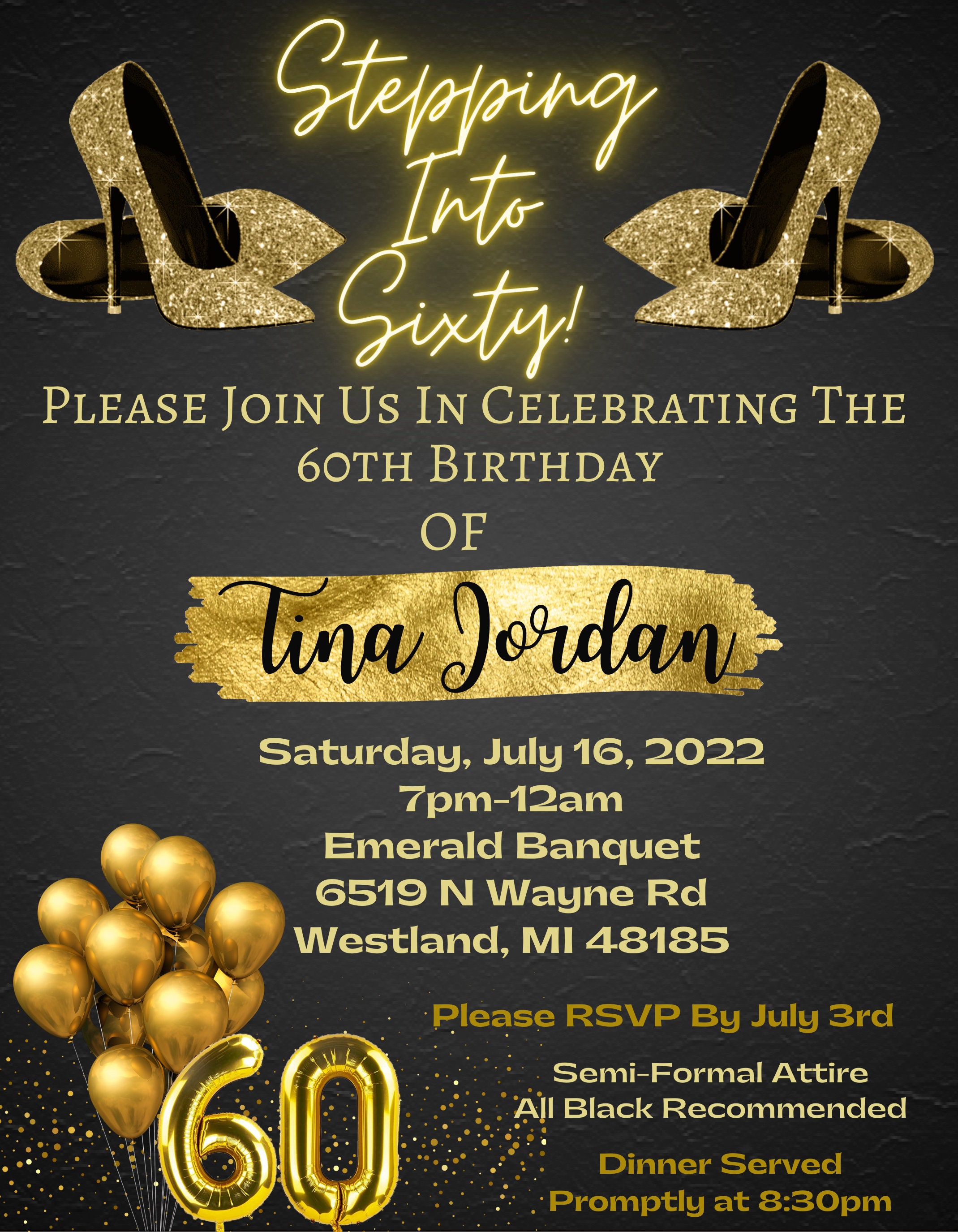 Stepping Into Sixty 60th Birthday Invitation, 60th Birthday, Birthday ...