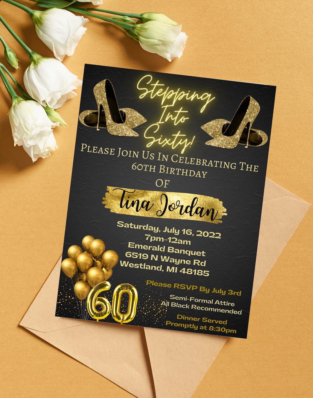 Stepping Into Sixty 60th Birthday Invitation, 60th Birthday, Birthday ...