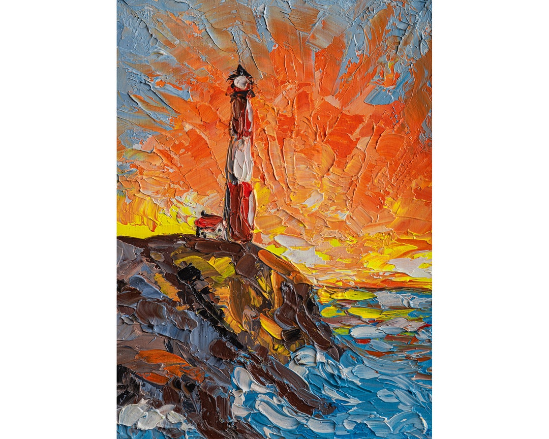 Original Oil Painting Lighthouse Oregon Coast Vivid Art Impressionism ...