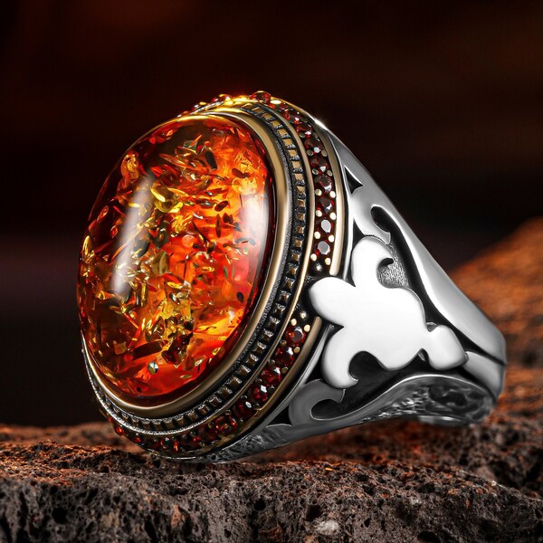 Mens Amber Ring - Etsy
