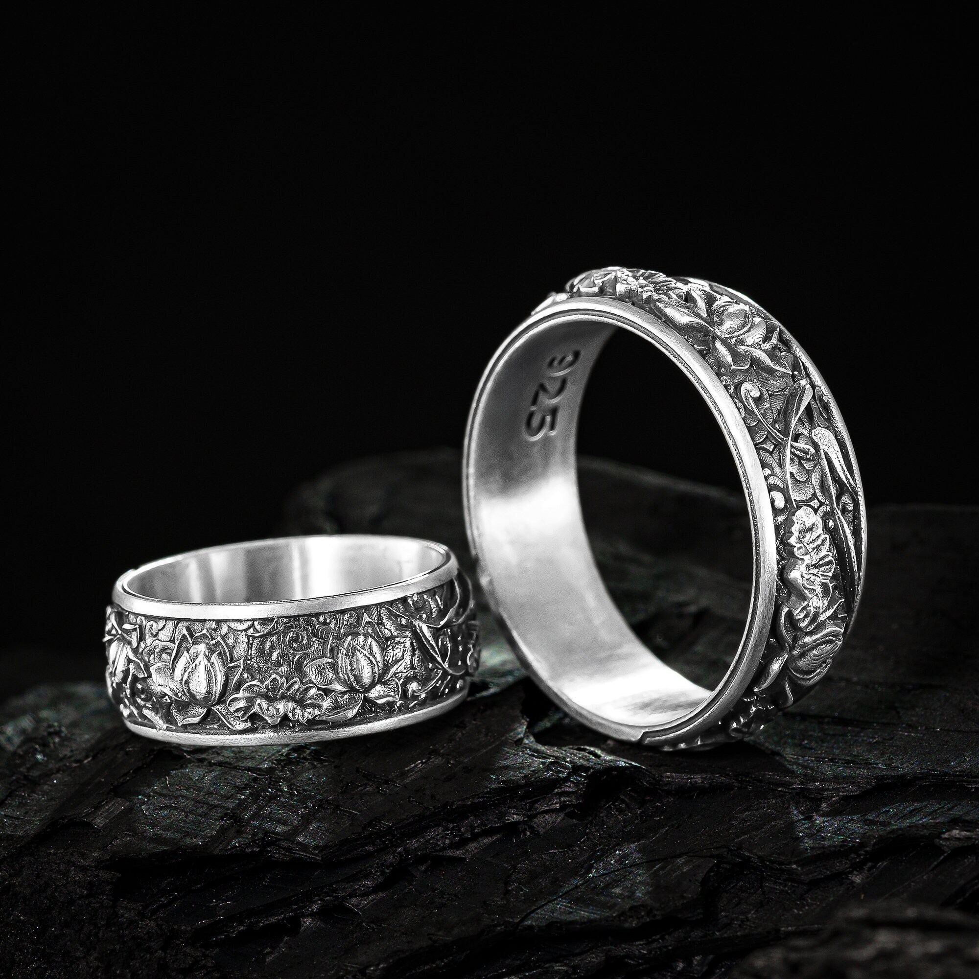 Lotus Flower Kanji Men Ring Wedding Mens Band Ring Japanese - Etsy ...