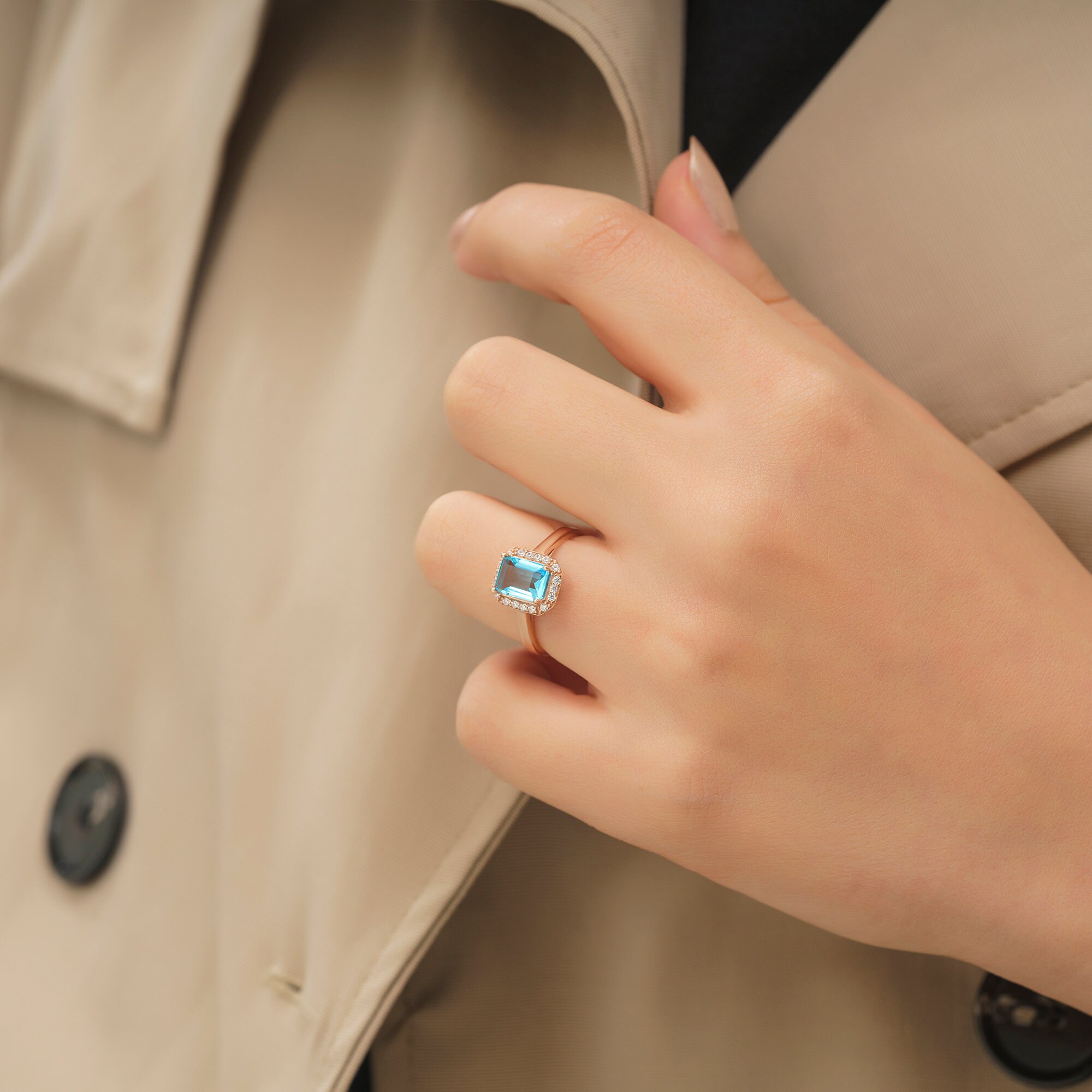 Green Octagon Gemstone Ring Rose Gold Plated Sterling Silver - Etsy