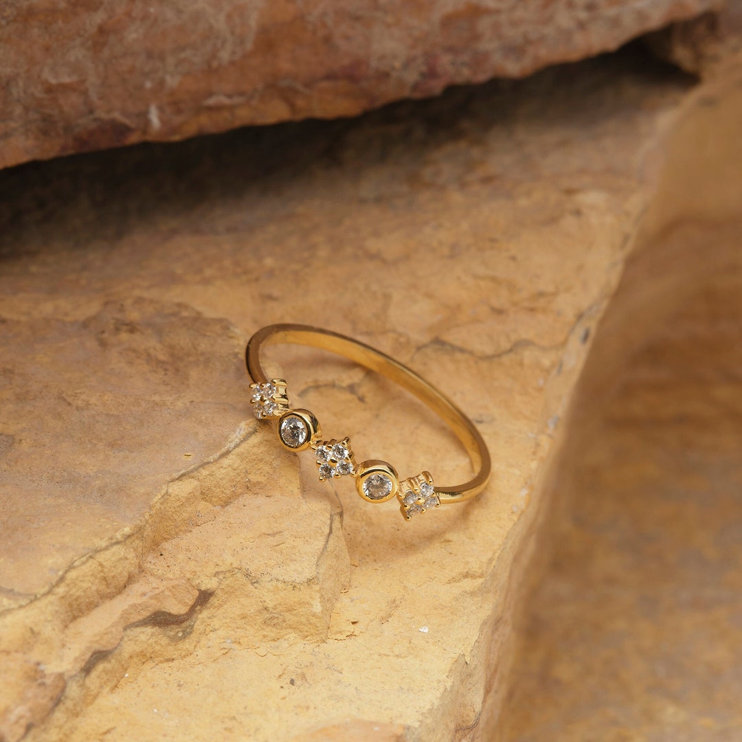 14K Gold Art Deco Engagement Ring,star Zircon Stone Ring,womens ...