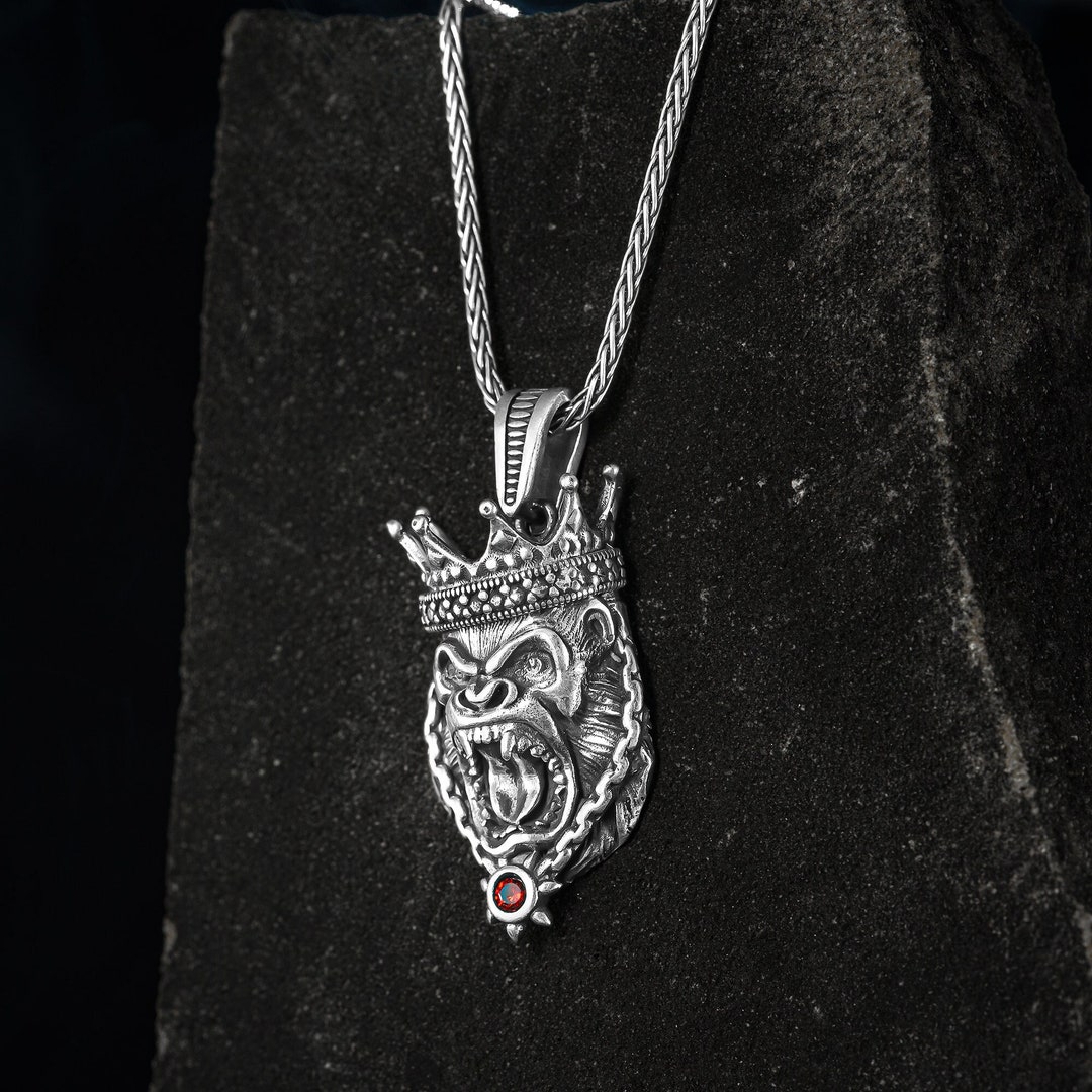 Gorilla King Handmade Silver Necklace, Gorilla Head Silver Pendant ...