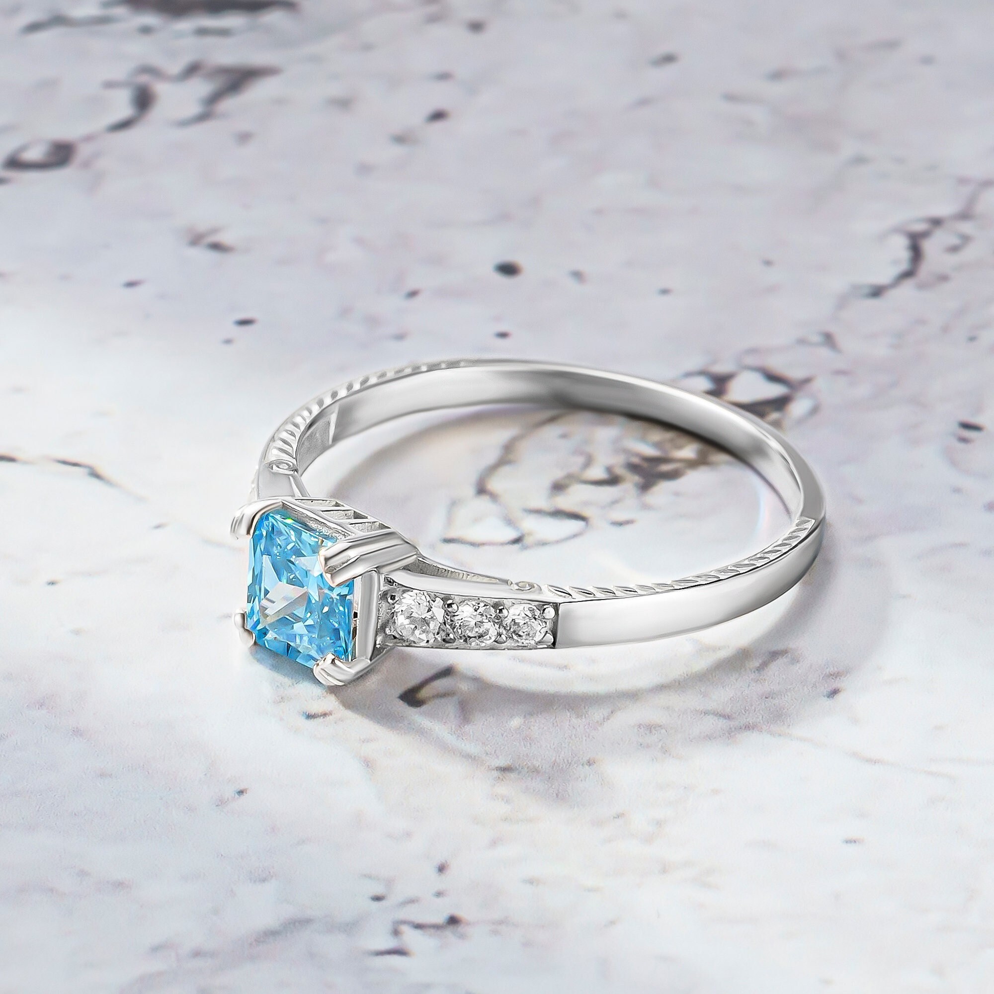 Blue Square Gemstone Ring 925 Sterling Silver Women Ring - Etsy