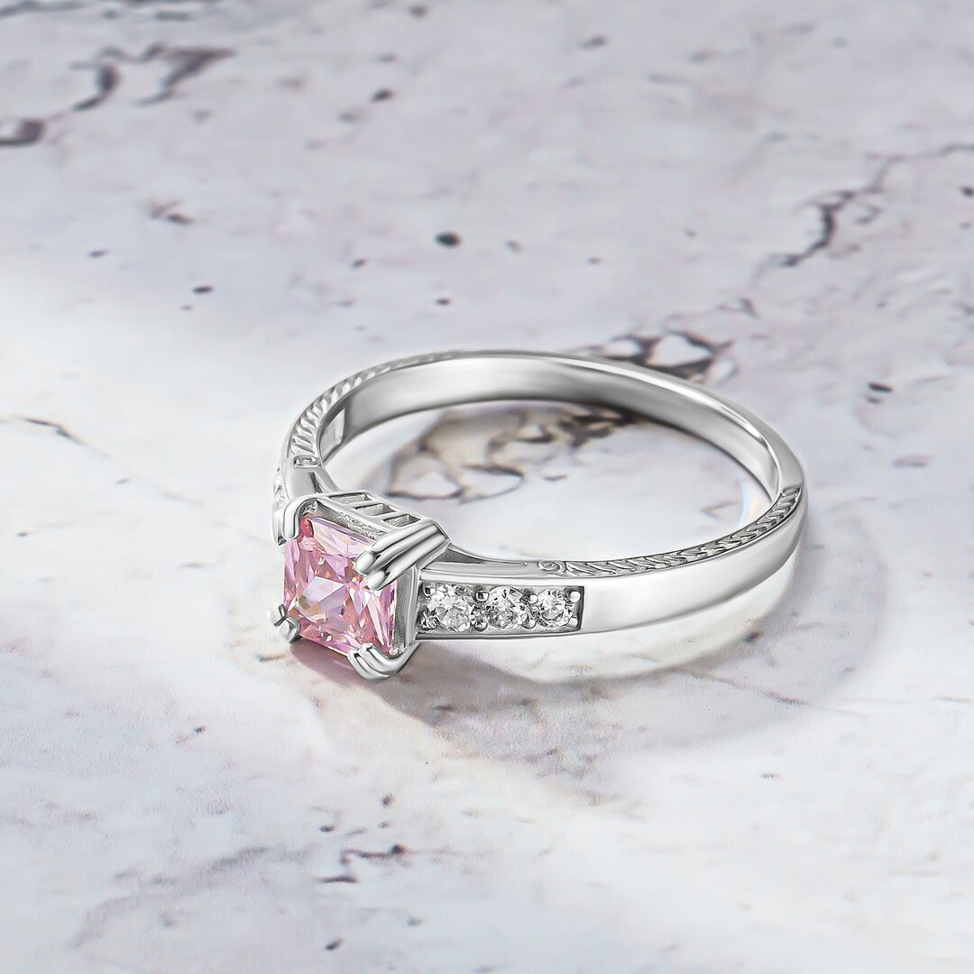 Pink Square Gemstone Ring, Handmade Women's Ring, Engagement Ring, 925 ...