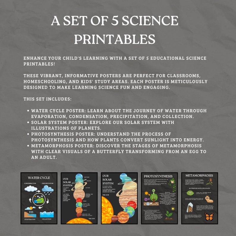 Set of 5 Educational Science Printables - Water Cycle, Solar System ...