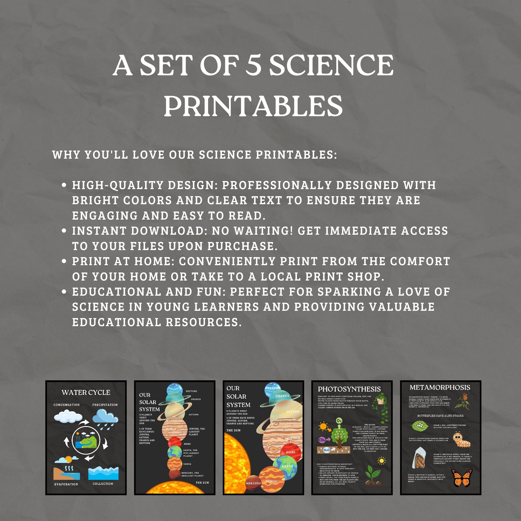 Set of 5 Educational Science Printables - Water Cycle, Solar System ...