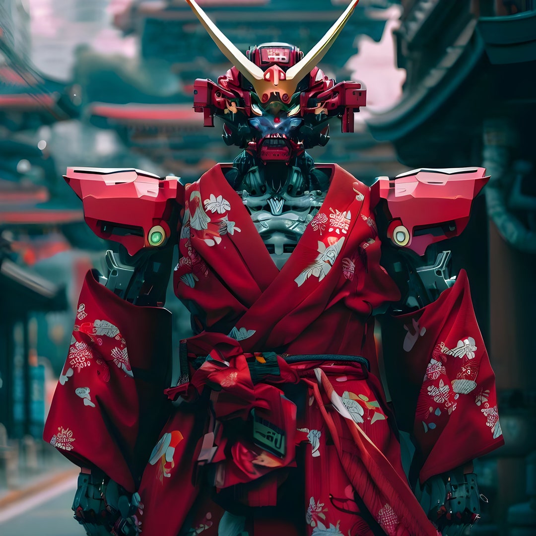 Samurai Robot, Red Samurai Robot, Red Samurai Robot in a Hams Temple, Created With AI - Etsy