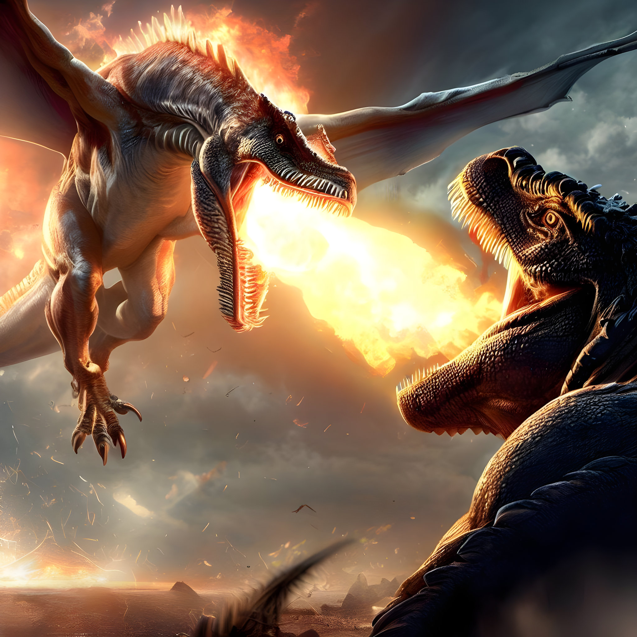 Dragon Vs T-rex, Dinosaur Fighting a Dragon, Dragon Spitting a Dinosaur ...