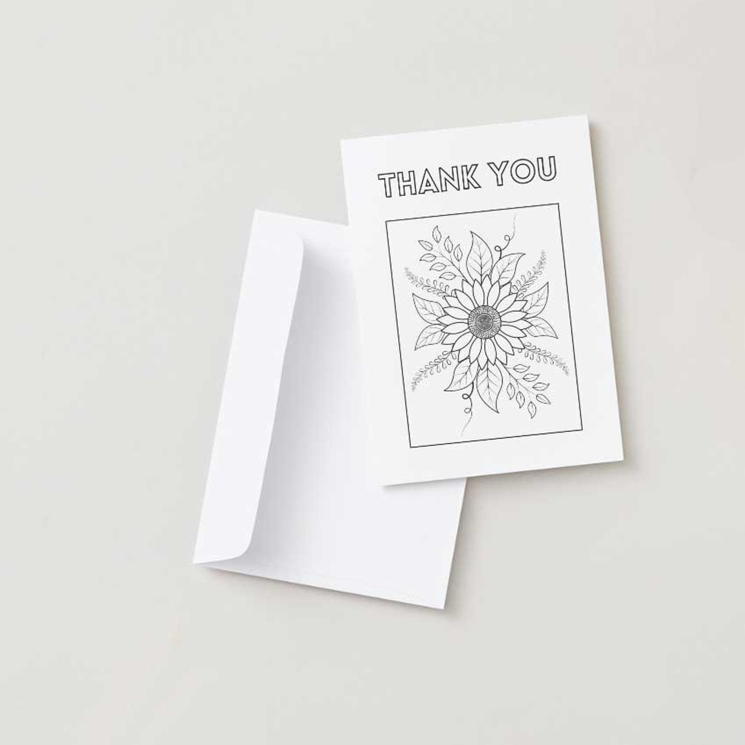 Thank You Coloring Card | Printable Coloring Card | Floral Card ...