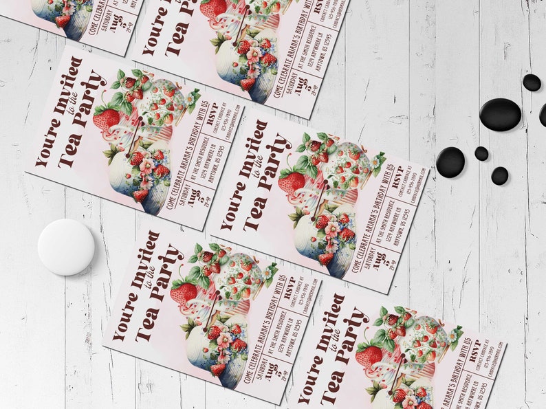 Strawberry Tea Party Birthday Printable and Electronic Editable ...
