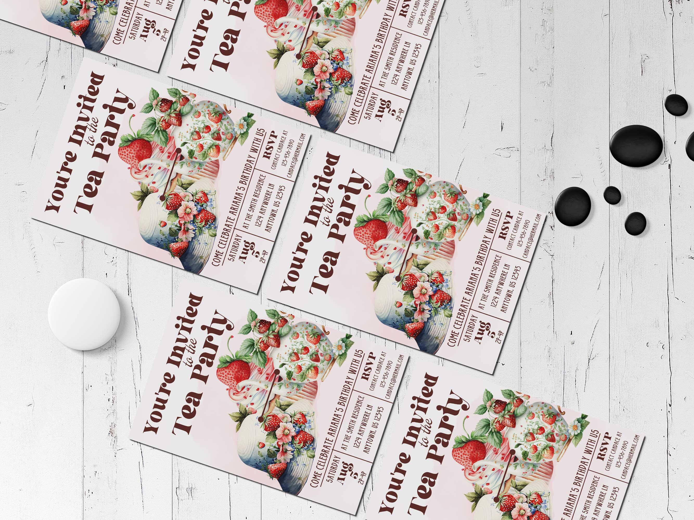 Strawberry Tea Party Birthday Printable and Electronic Editable ...