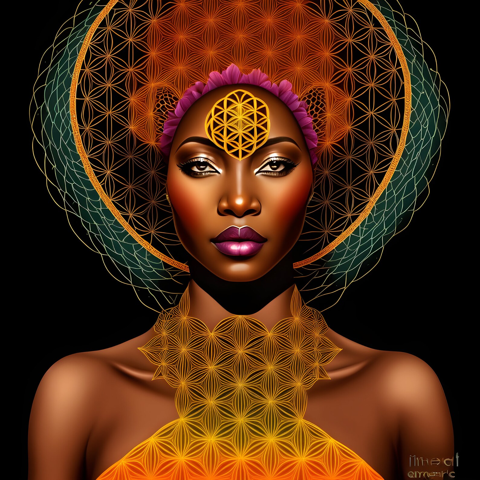 Beautiful African Woman Sacred Geometry Art Print II | Black Art ...