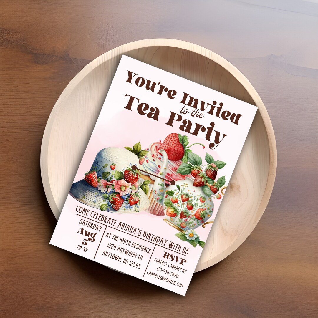 Strawberry Tea Party Birthday Printable and Electronic Editable ...