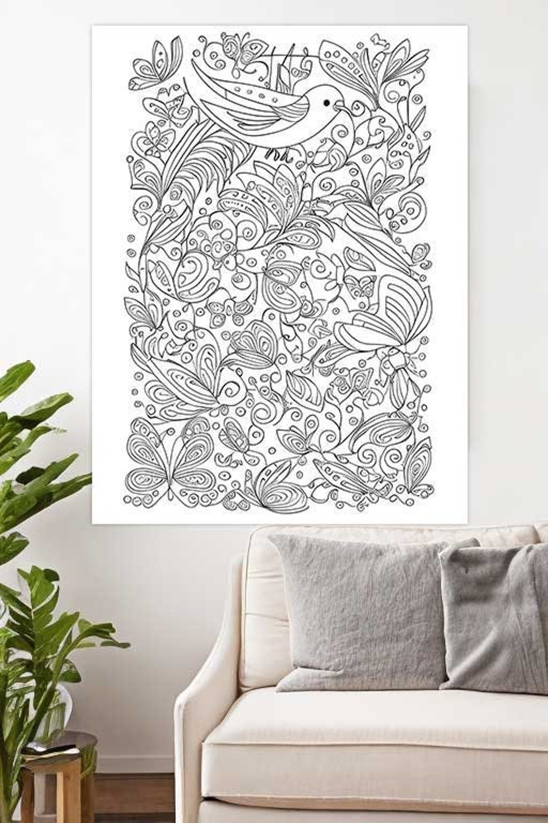 Giant Coloring Poster | Bird and Butterflies | Creative Coloring Page ...