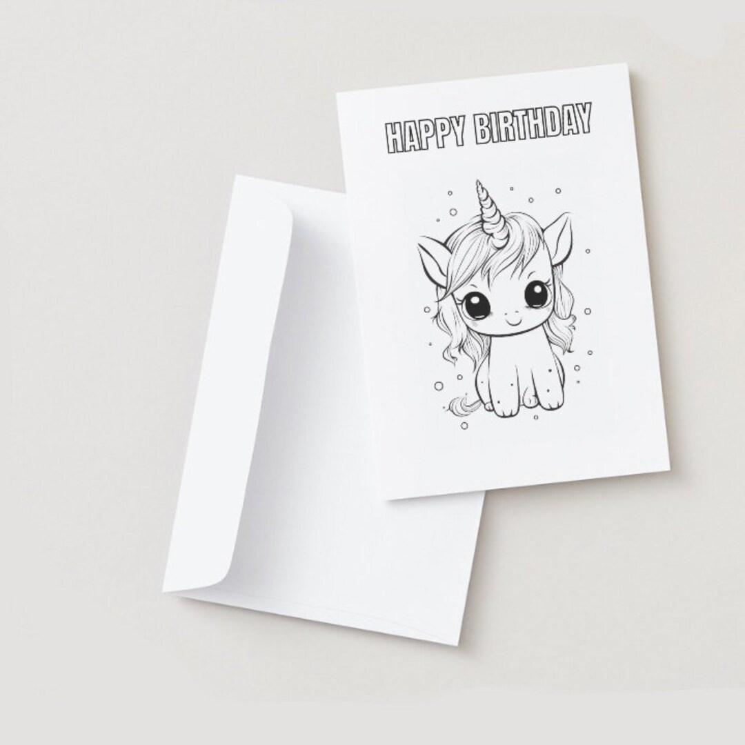 Birthday Coloring Card | Printable Coloring Card | Unicorn Birthday ...