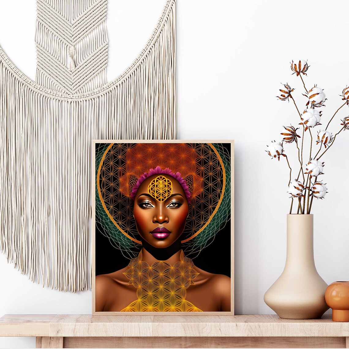 Beautiful African Woman Sacred Geometry Art Print II | Black Art ...