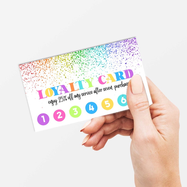 Rainbow Glitter Diy Loyalty Card Business Card Size Editable Template ...