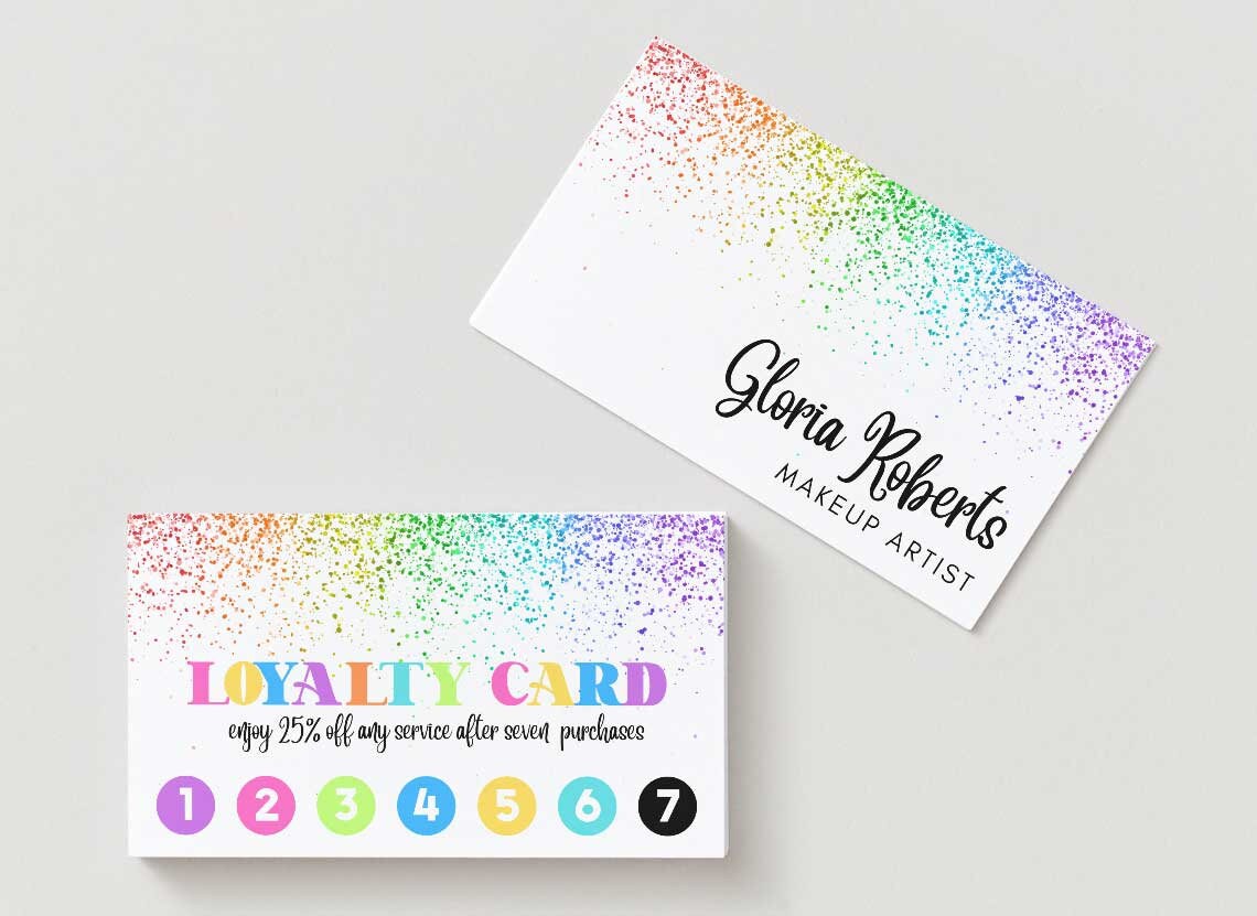 Rainbow Glitter Diy Loyalty Card Business Card Size Editable Template ...