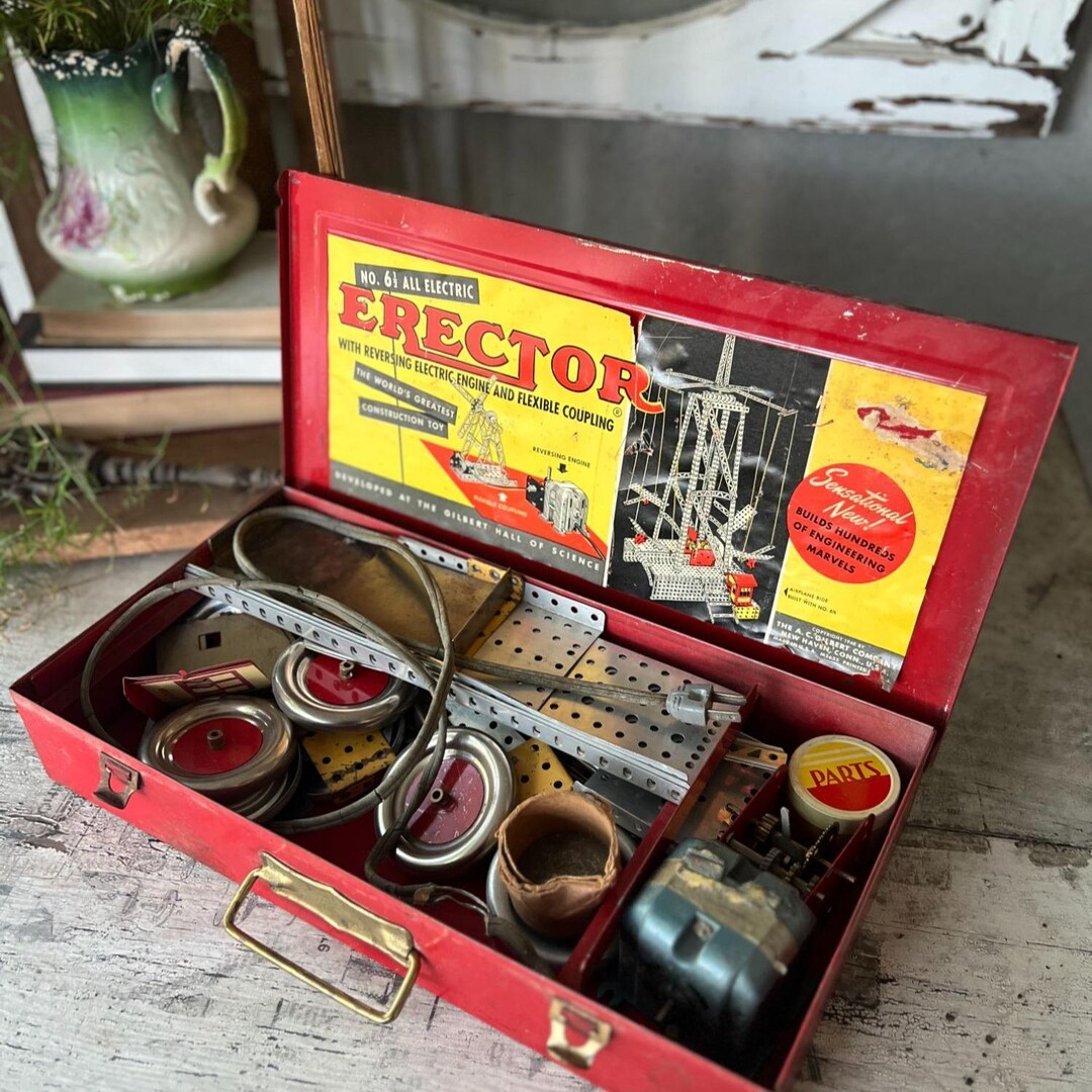 Vintage 1948 No. 6 1/2 All Electric Erector Set With Original Red Metal ...
