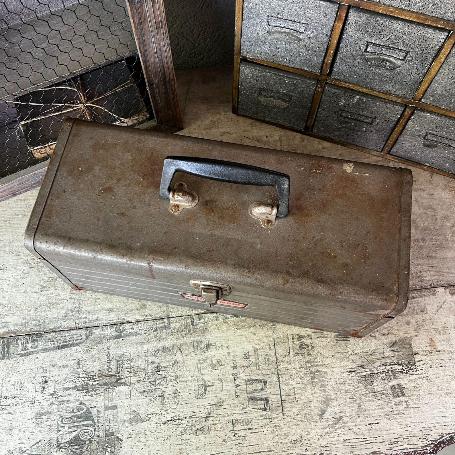Vintage Grey Sears Craftsman Toolbox - Rusty Patina - Red Insert - Etsy