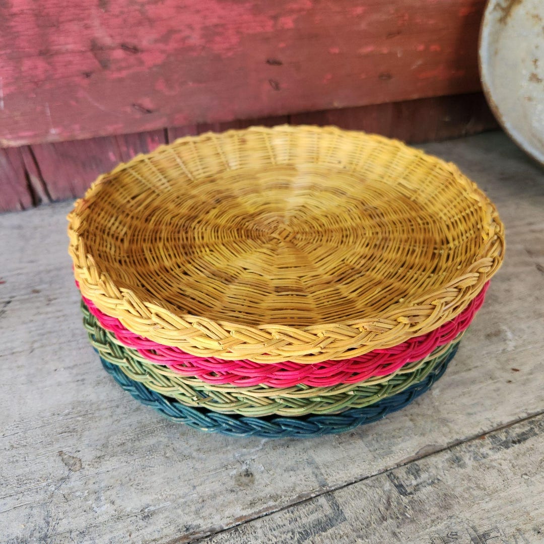 Vintage Multicolor Woven Rattan Paper Plate Holders Set of 8 - Etsy