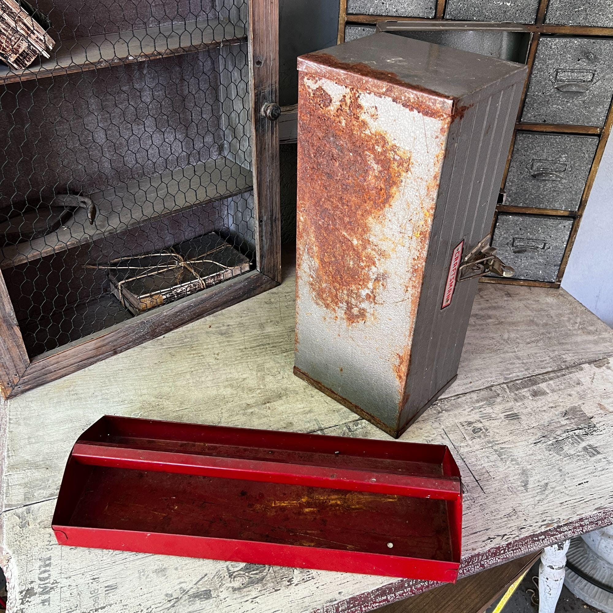Vintage Grey Sears Craftsman Toolbox - Rusty Patina - Red Insert - Etsy