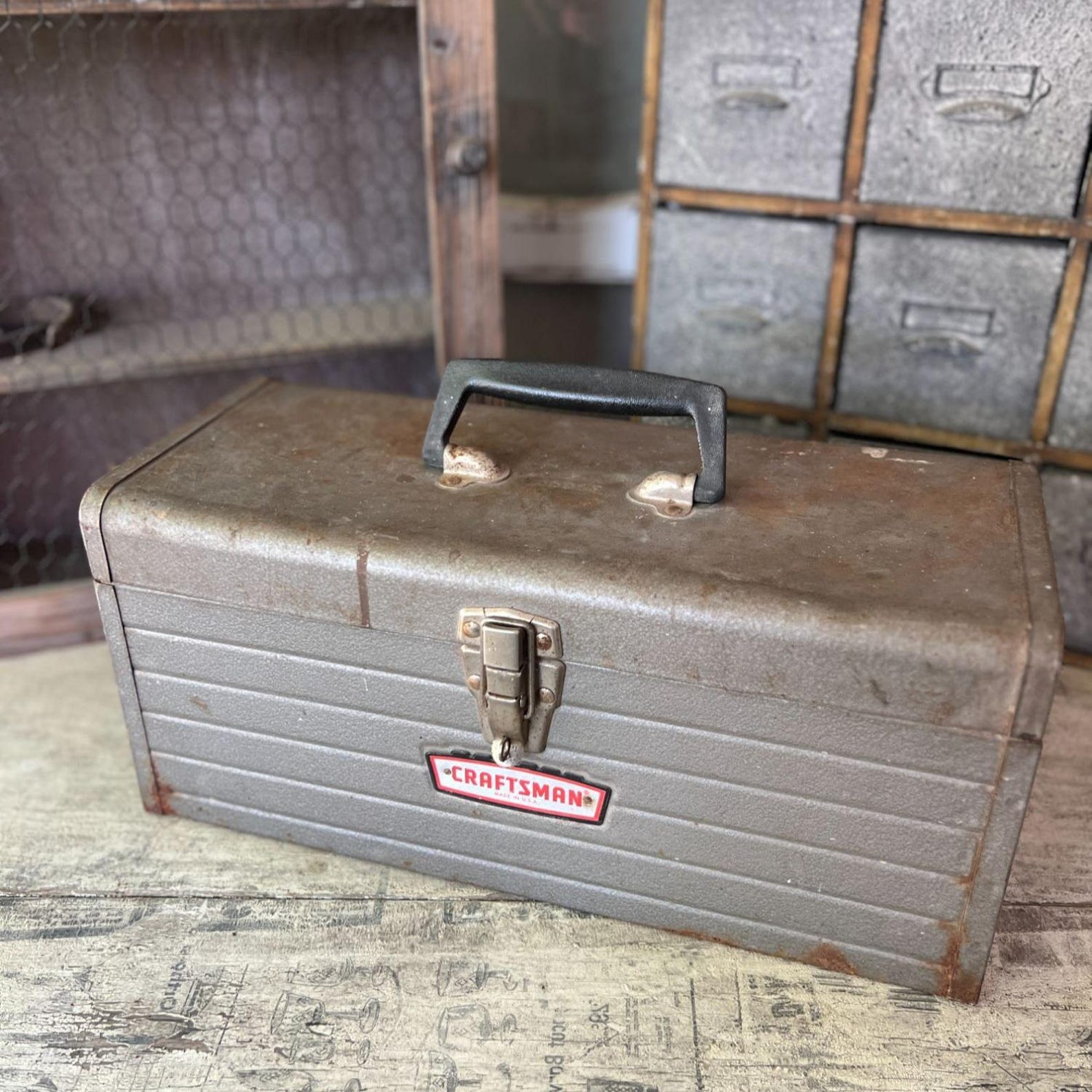 Vintage Grey Sears Craftsman Toolbox - Rusty Patina - Red Insert - Etsy