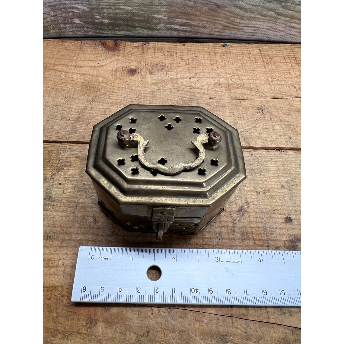 Brass Trinket Box Octagon Shape With Handle and Cutouts - Etsy
