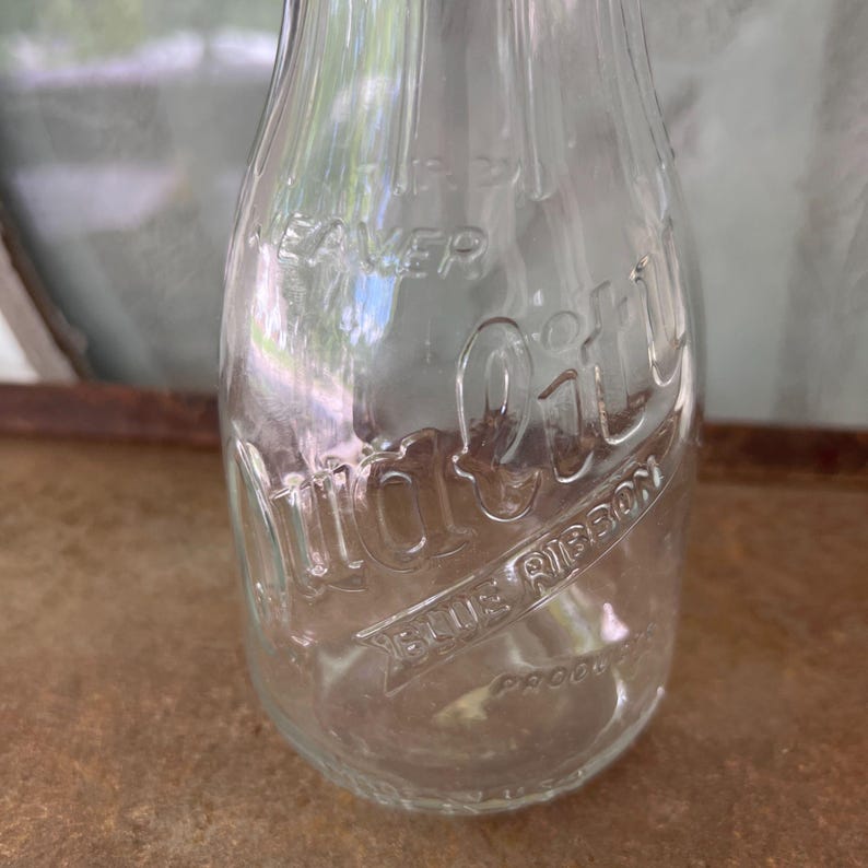 Vintage Weaver Quality Blue Ribbon Glass Milk Bottle Retro Dairy ...