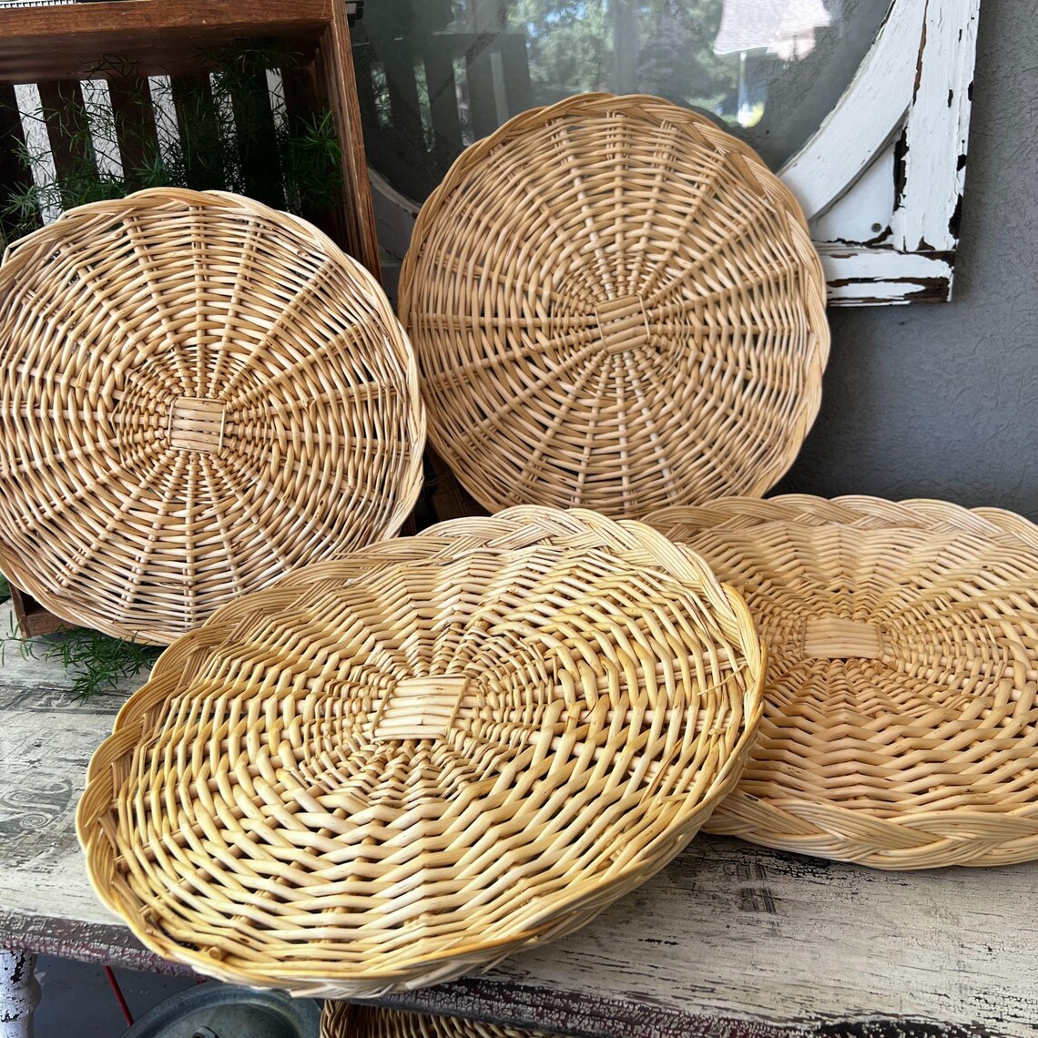 Set of 5 Vintage Wicker Round Trays Boho Home Decor 14, 16, and 18 ...