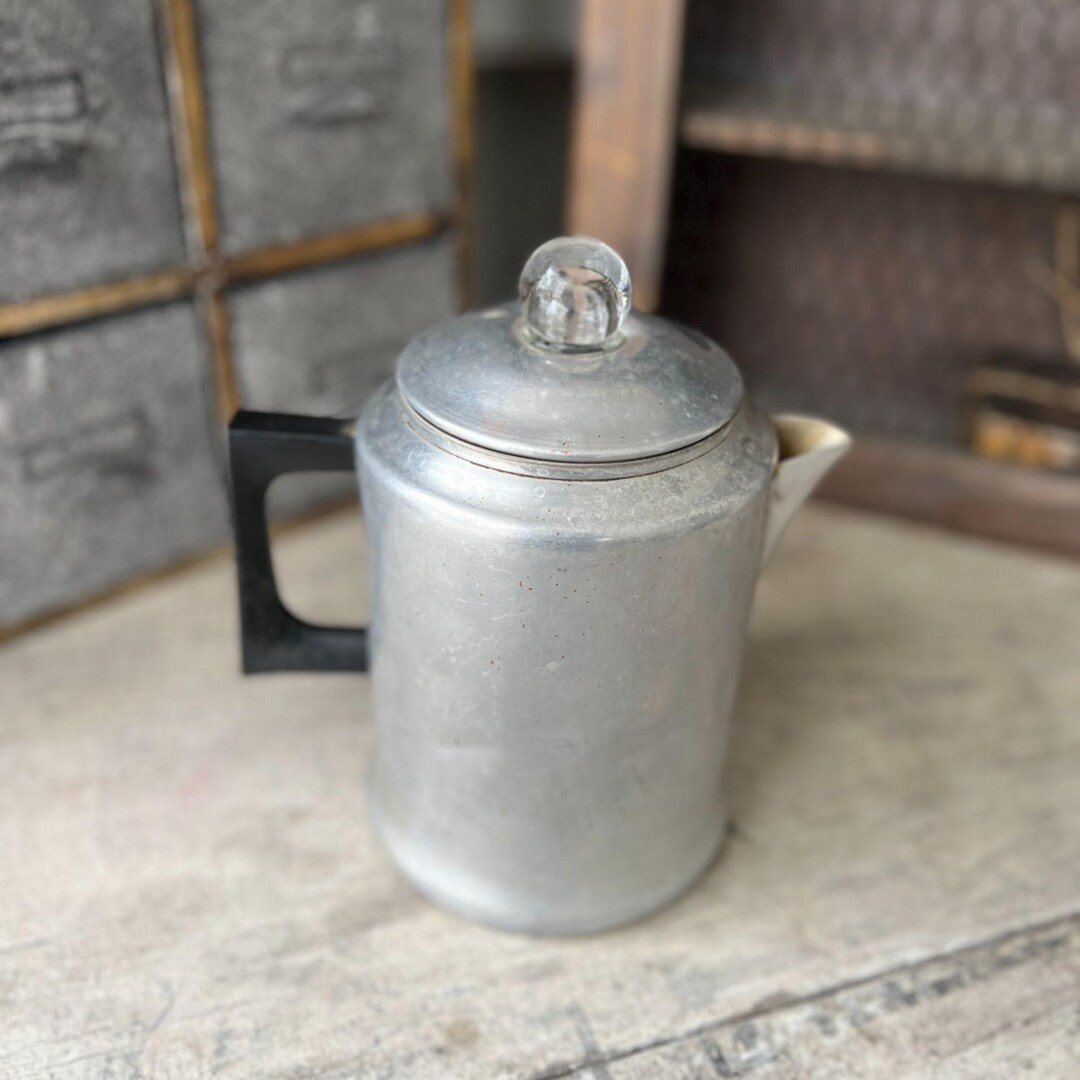 Vintage Comet Aluminum Coffee Percolator With Glass Knob & Black Handle ...