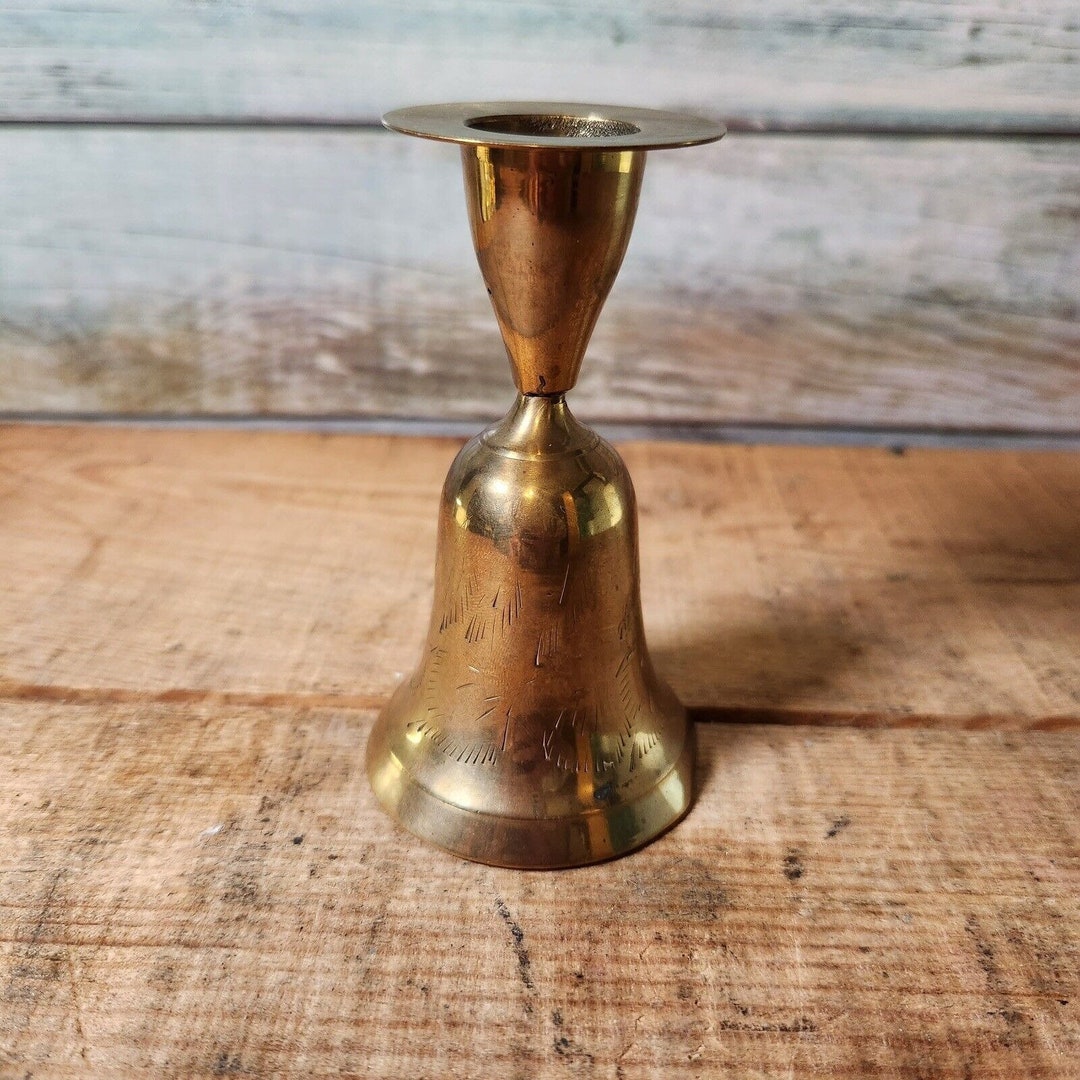 Vintage Brass Table Bell Etched Design Candle Holder ZY INDIA - Etsy