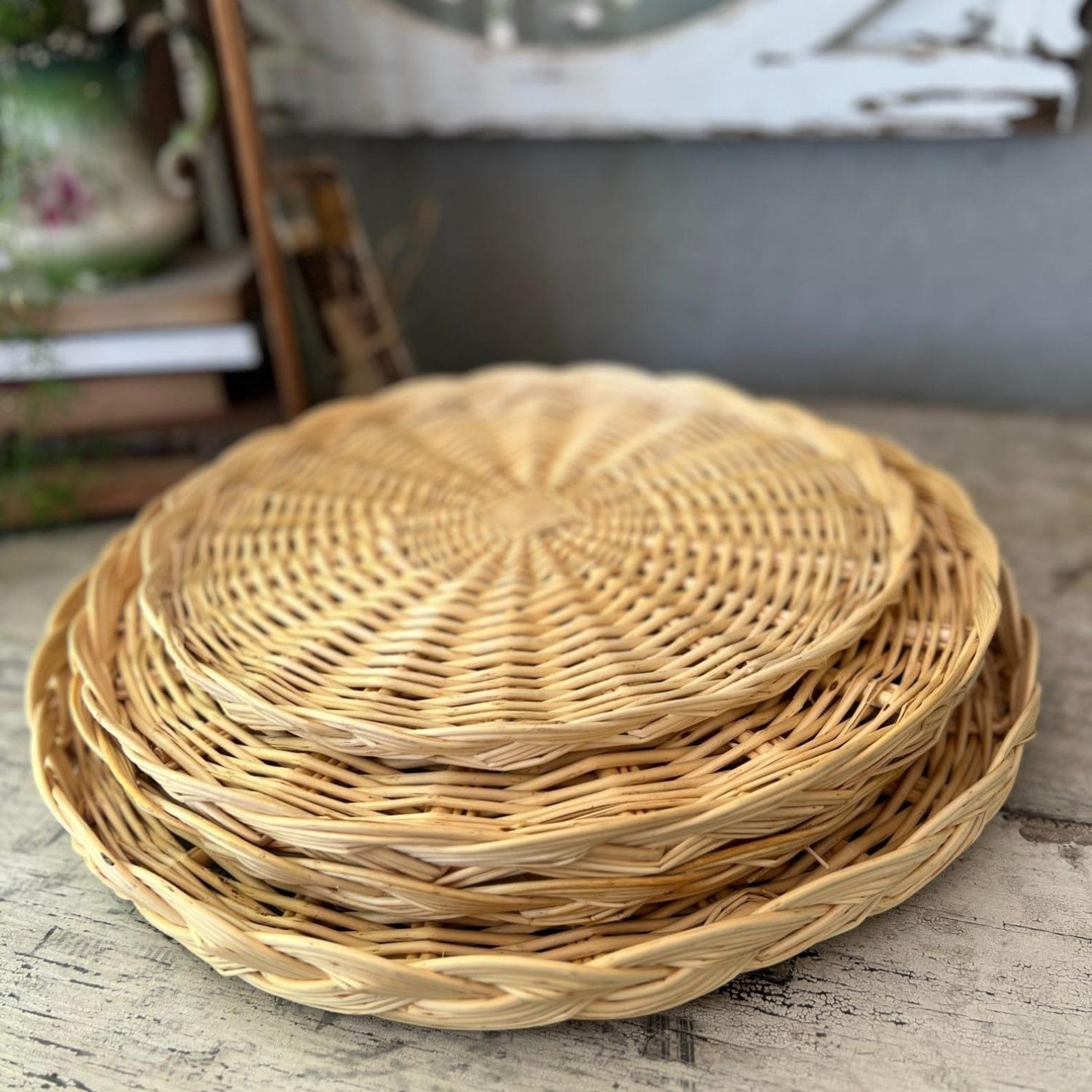 Set of 5 Vintage Wicker Round Trays Boho Home Decor 14, 16, and 18 ...