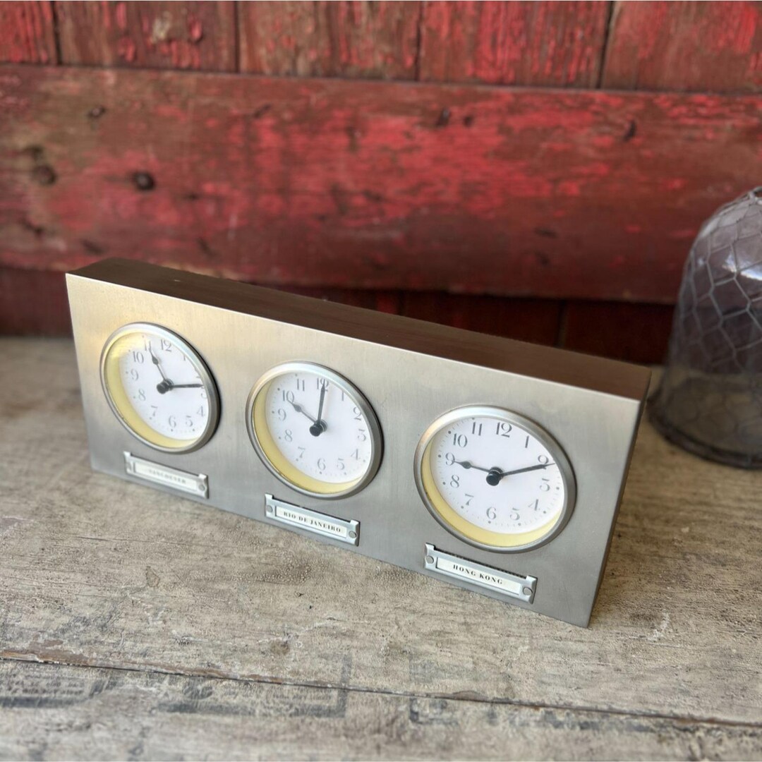 Vintage Pottery Barn Triple Time Zone Clock Silver Finish - Etsy