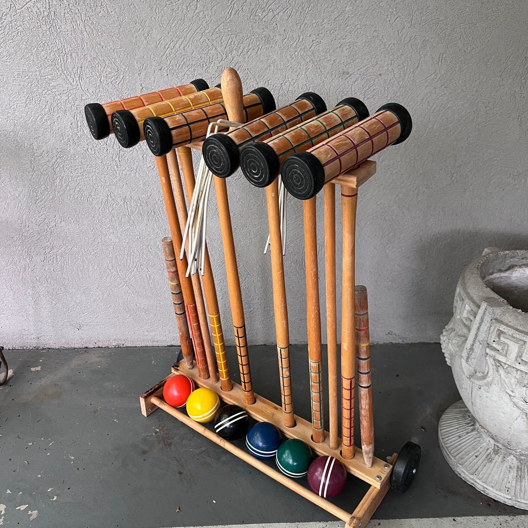 Vintage Wooden Croquet Set With Stand Complete Game Set for Outdoor Fun ...