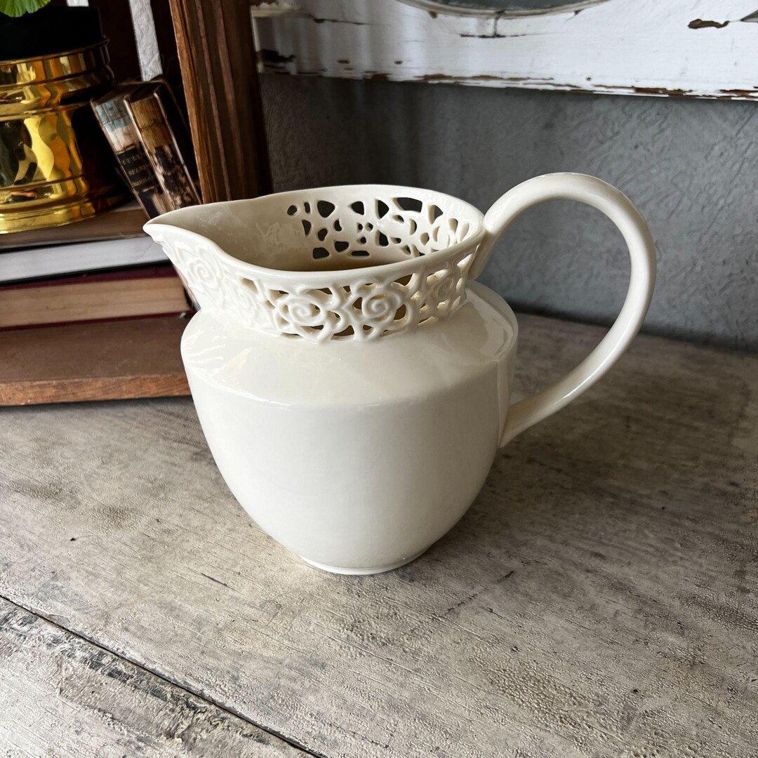 Vintage Godinger Ceramic Pitcher With Lace Cut-out Design - Etsy