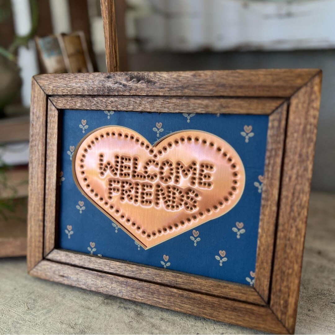 Vintage Rustic 9 X 7 Copper Heart welcome Friends Decorative Sign With ...
