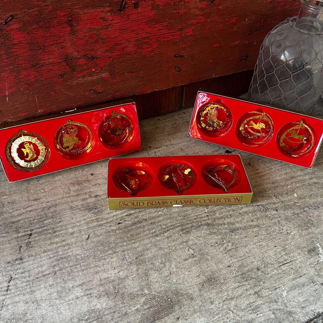 Solid Brass Classic Collection Christmas Ornaments Set of 9 Vintage ...