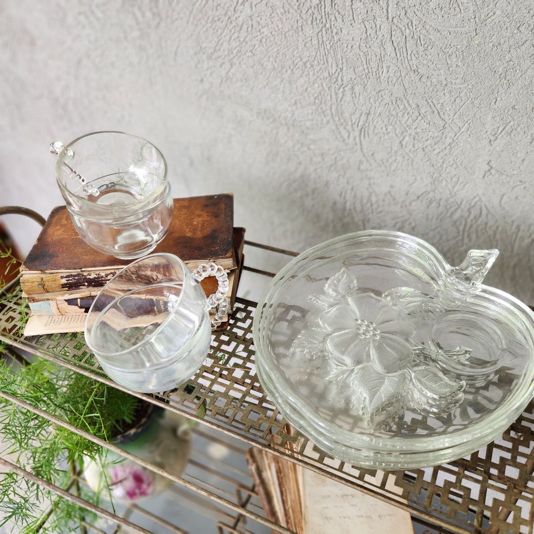 Set of 4 Vintage Hazel Atlas Orchard Crystal Apple Tea & Toast Snack ...