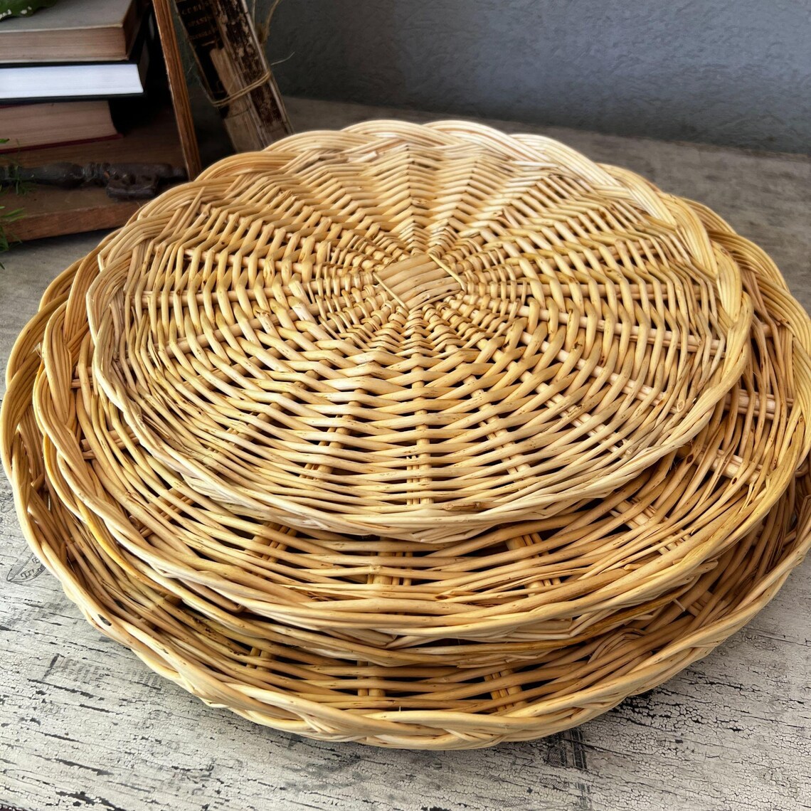 Set of 5 Vintage Wicker Round Trays Boho Home Decor 14, 16, and 18 ...