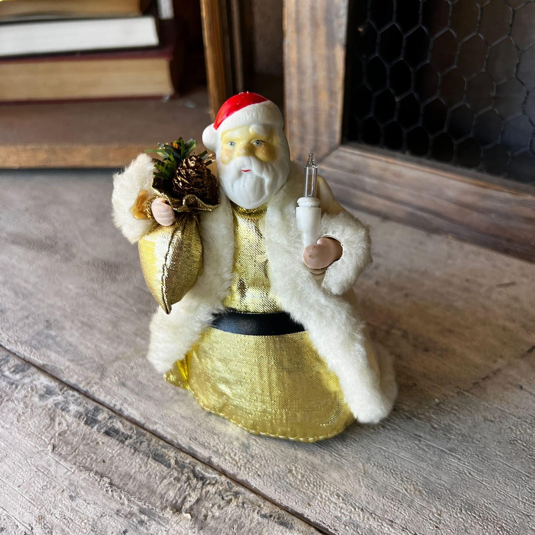 Vintage Santa Figure With Light & Gold Robe Ceramic Holiday Decoration ...