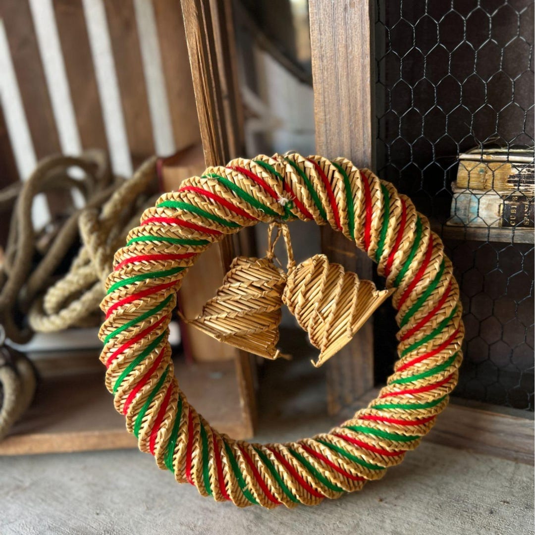 Vintage Scandinavian Straw Christmas Wreath - 10" Holiday Decor ...